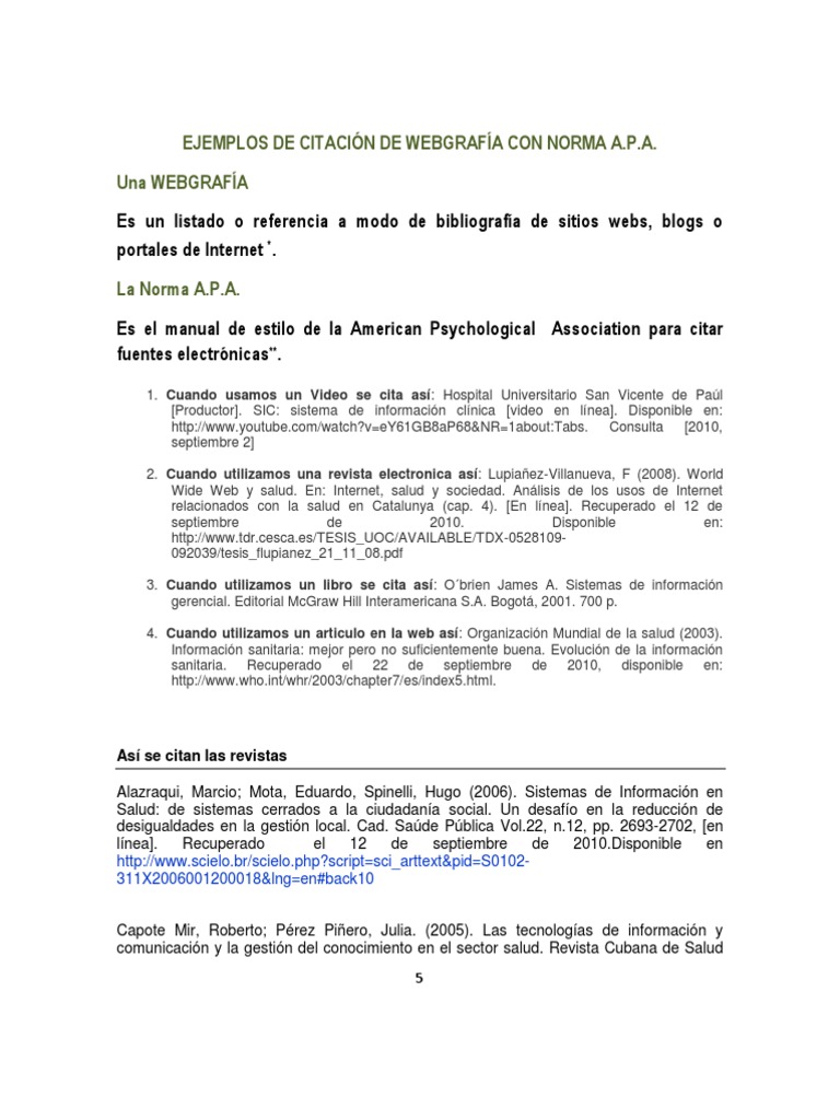 Ejemplos de Cibergrafía en Normas APA | PDF | Red mundial | Internet y web