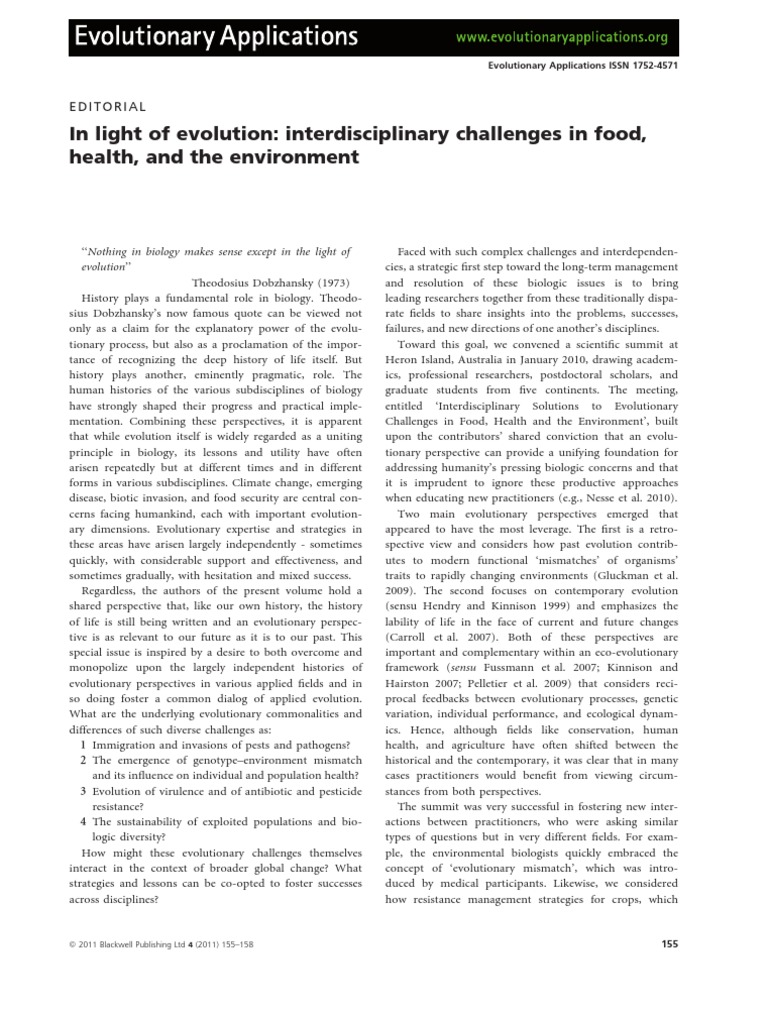 In Light of Evolution: Interdisciplinary Challenges in Food, Health ...