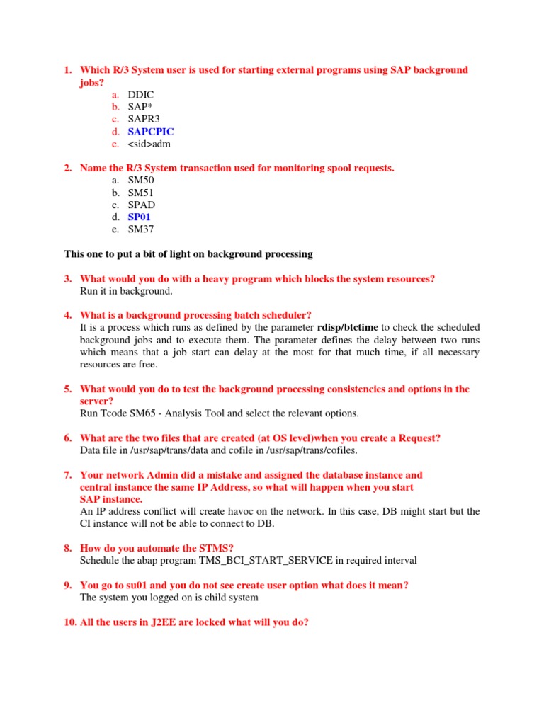 SAP BAsis Interview Question | Download Free PDF | Operating System Technology | Information ...