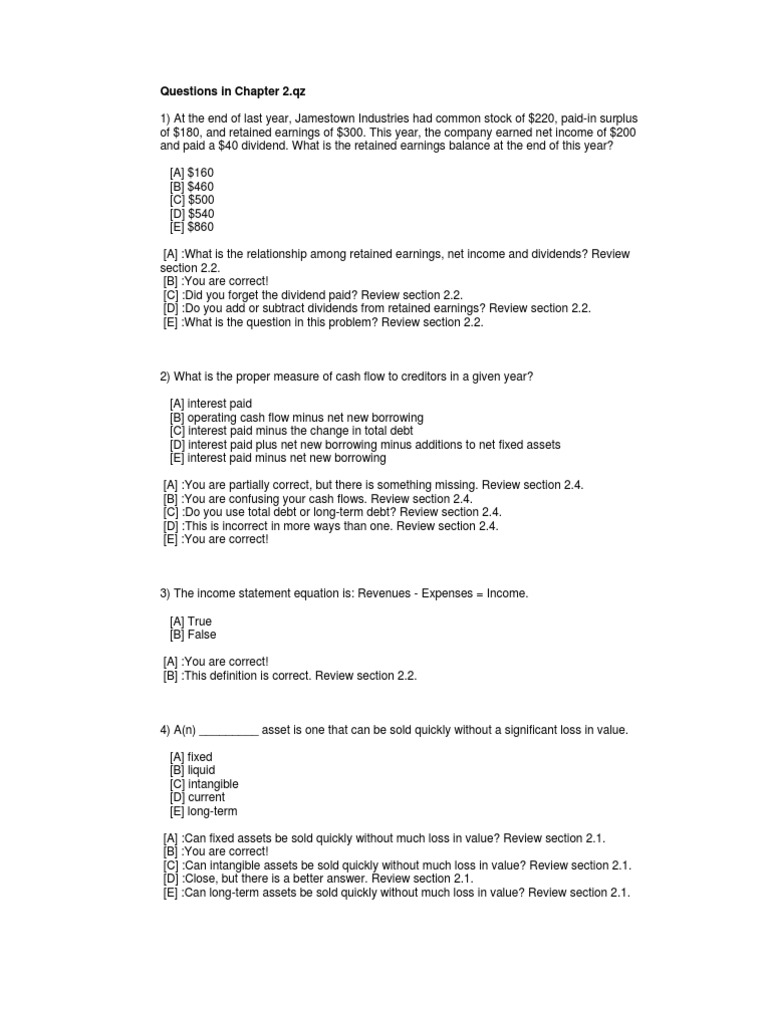 Finance Quiz for Business Students | PDF | Balance Sheet | Retained ...