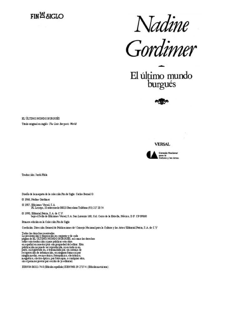 Gordimer Nadine - El Ultimo Mundo Burgues | PDF | Sudáfrica | Adultos