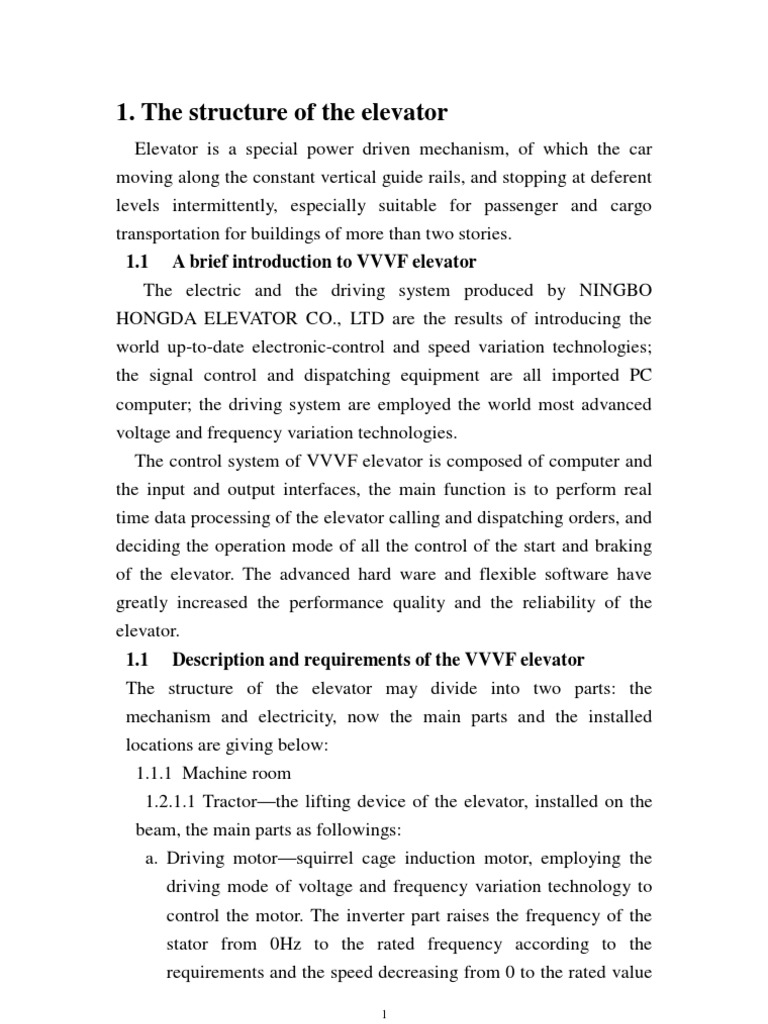 VVVF Elevator Structure and Components | PDF | Elevator | Switch