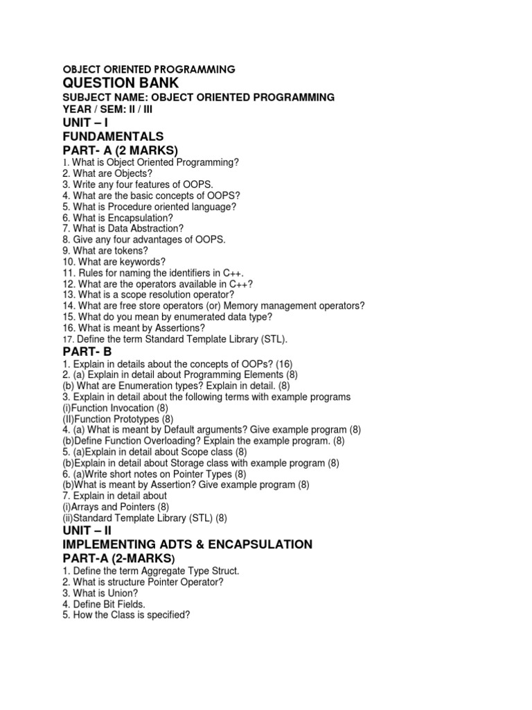 Object Oriented Programming Question Bank Pdf C Constructor Object Oriented Programming 8195