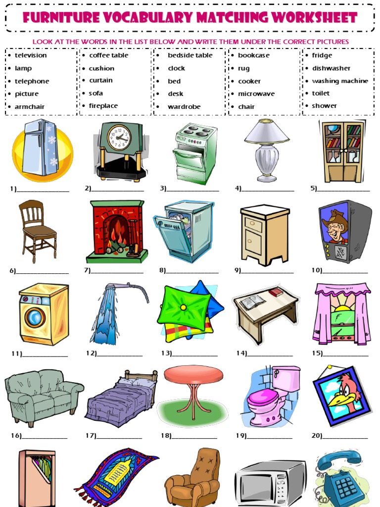 In My House Furniture Vocabulary Matching Exercise Worksheet | PDF ...