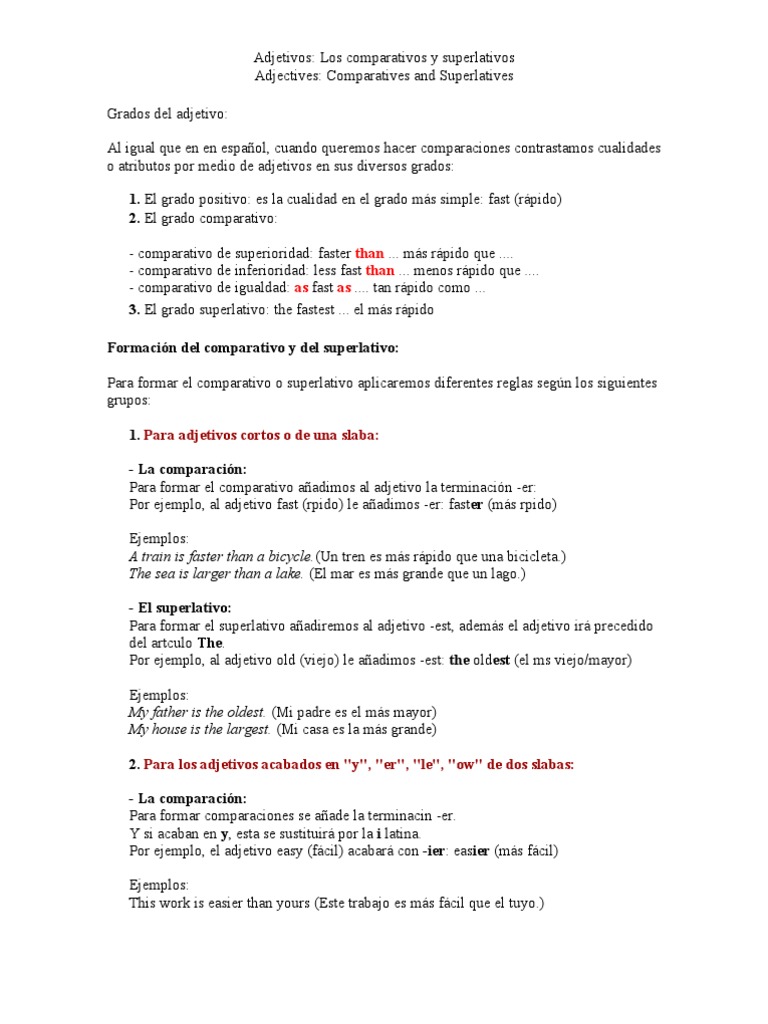 Comparatives and Superlatives | PDF | Adjetivo | Reglas