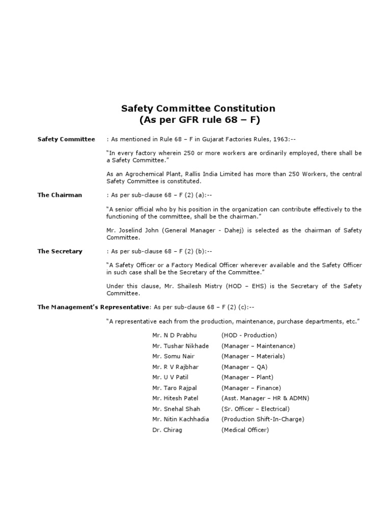 Safety Committee Constitution | PDF | Occupational Safety And Health ...