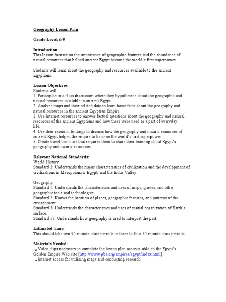 Egypt Geography Lesson Plan | PDF | Geography | Lesson Plan