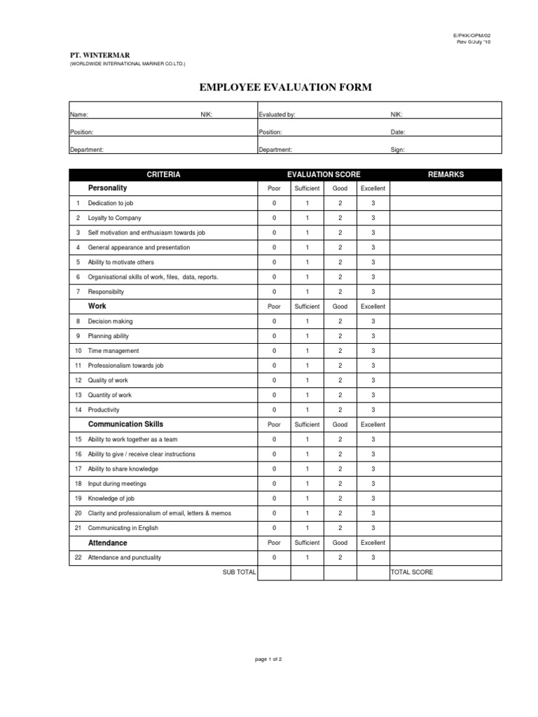 Employee Evaluation Form | PDF