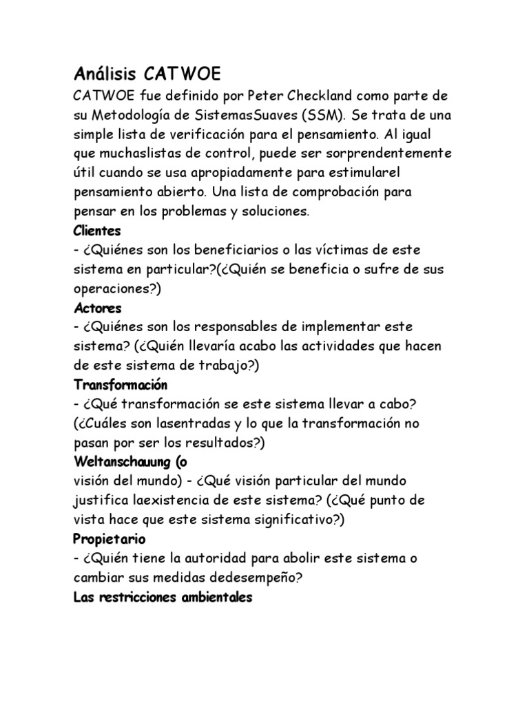 Guía de Análisis CATWOE para SSM | PDF