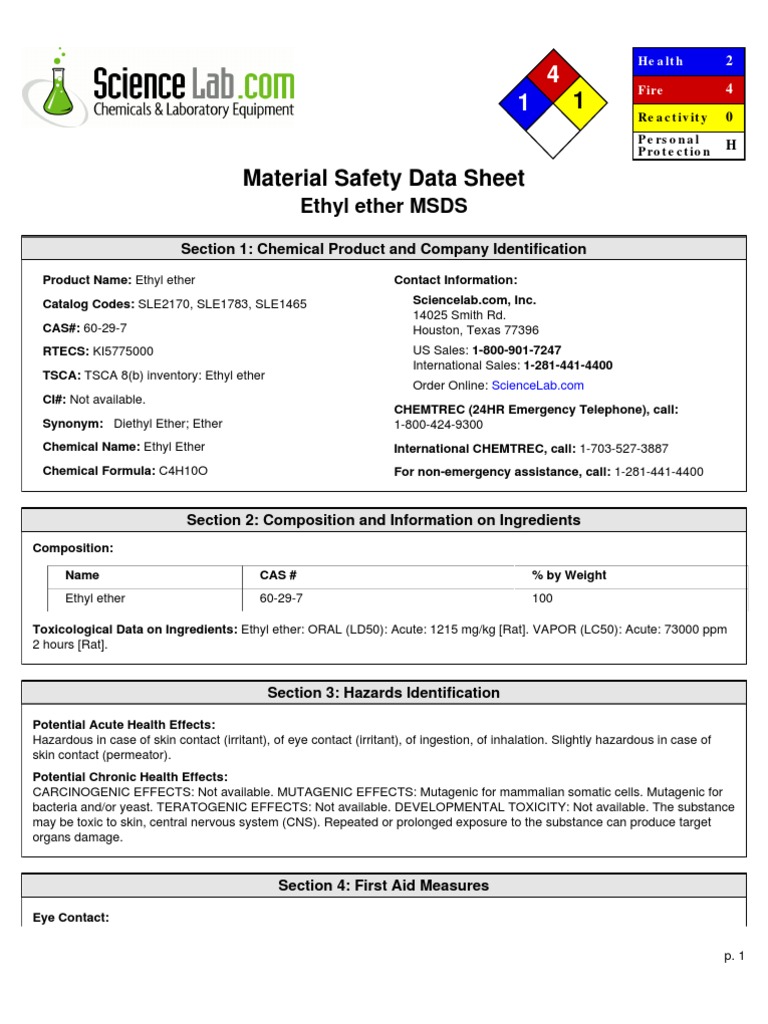 Msds Dietil Eterijij | PDF | Iodine | Toxicity