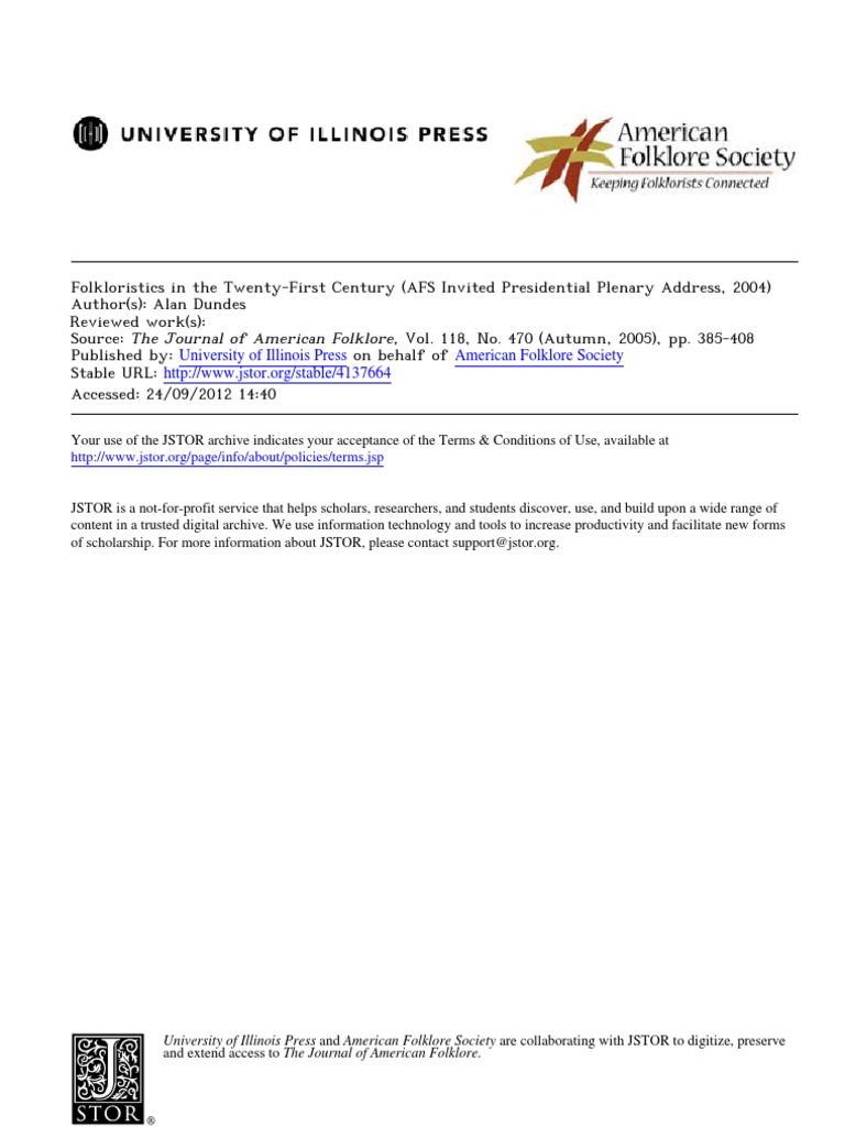 Alan Dundes-Folkloristics in The Twenty-First Century (2005) | PDF ...