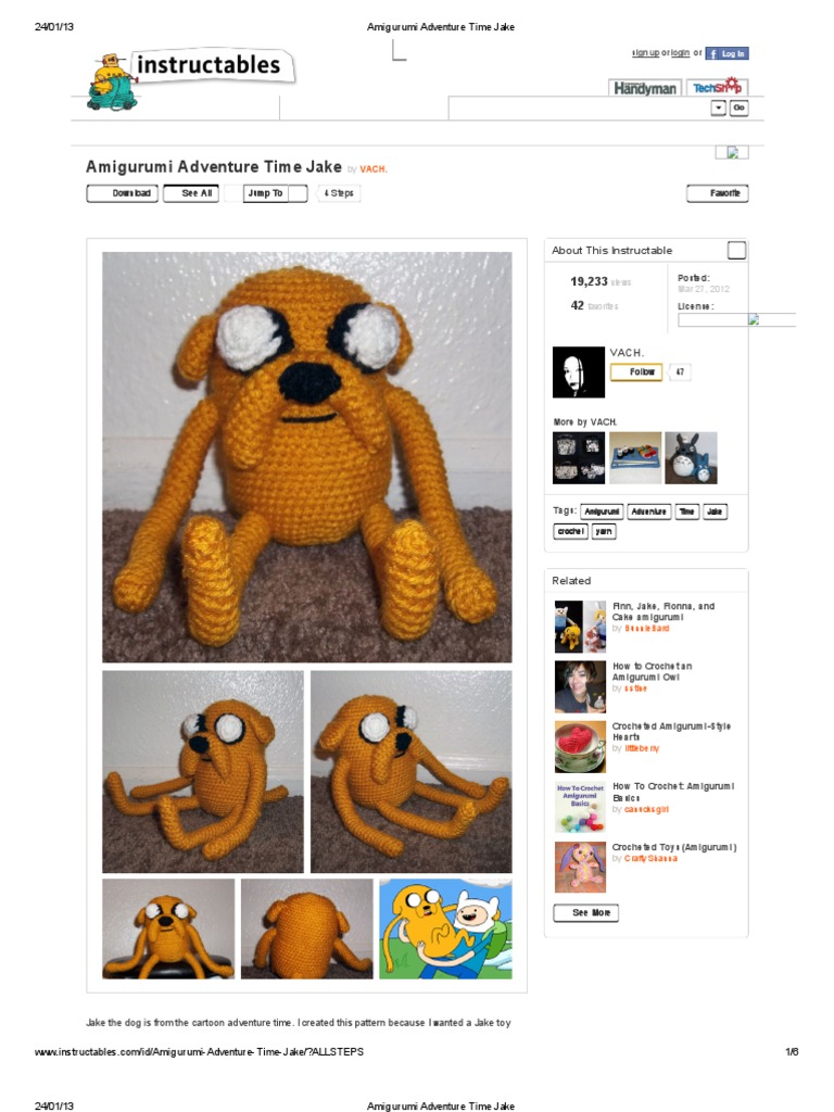 Amigurumi Adventure Time Jake | PDF | Amigurumi | Crochet