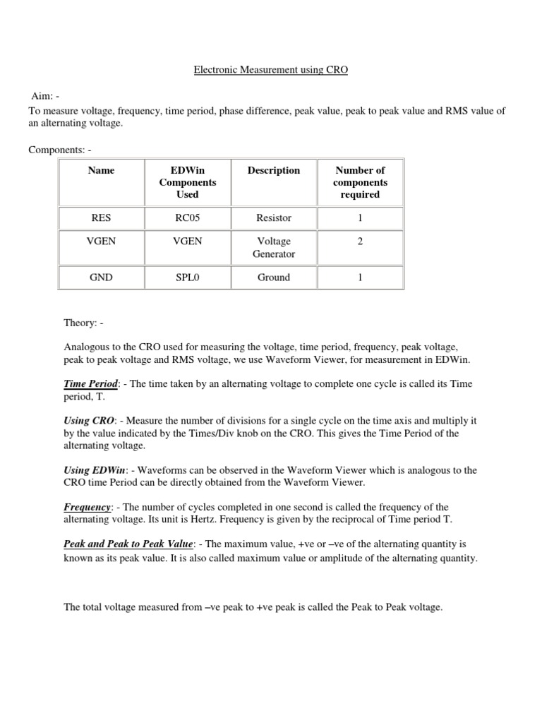 Measuring Voltage and Frequency with CRO | PDF