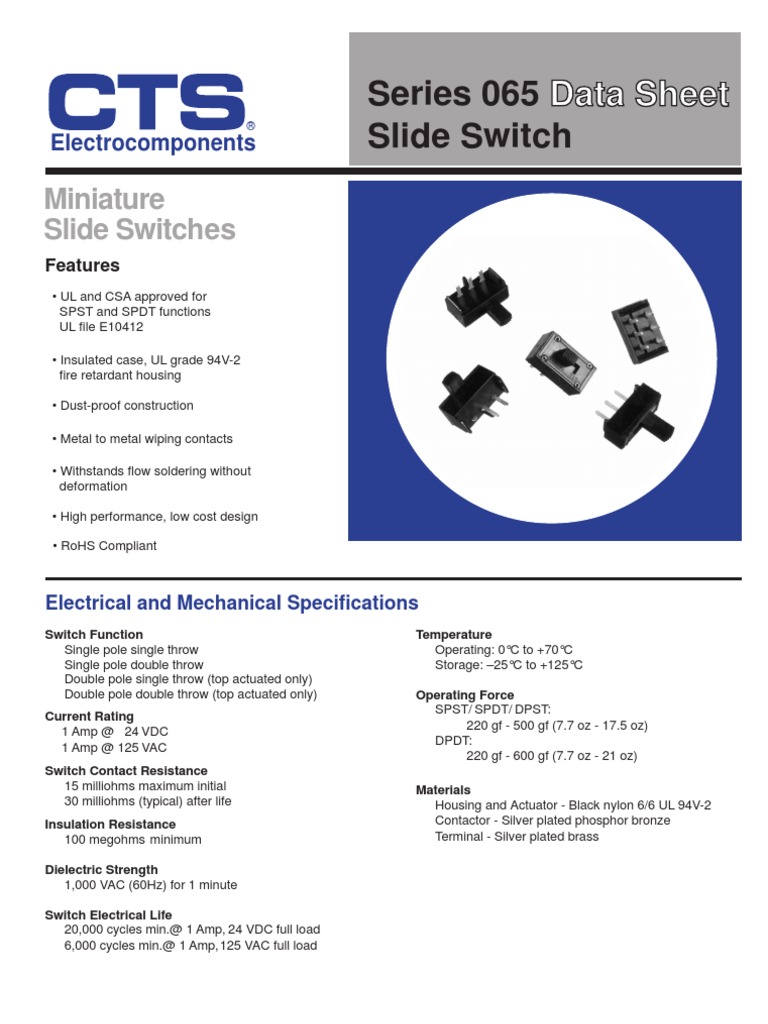 Series 065 Slide Switch: Data Sheet Data Sheet | PDF | Switch ...