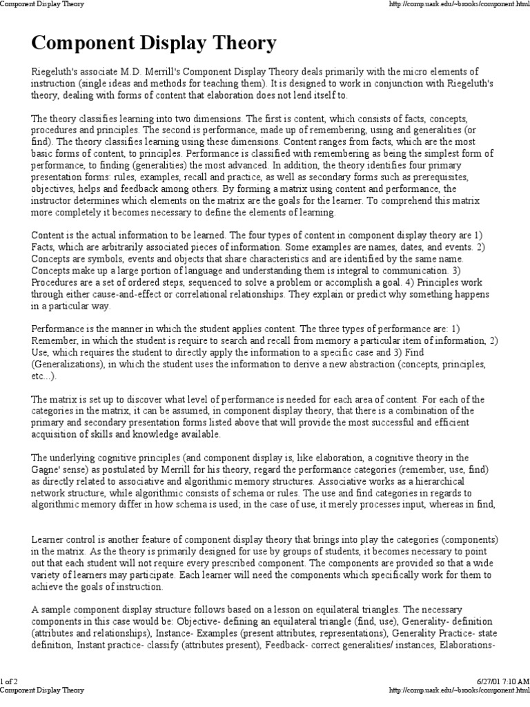 Component Display Theory | PDF | Concept | Information