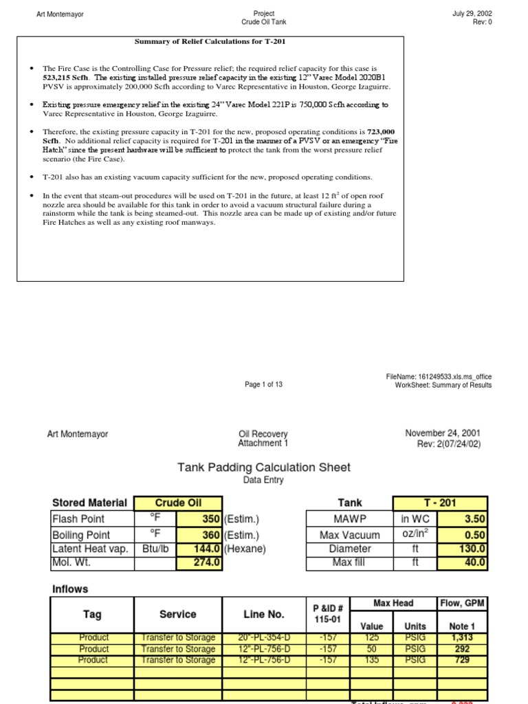 Crude Oil Tank Relief Calculations | PDF | Heat Transfer | Valve