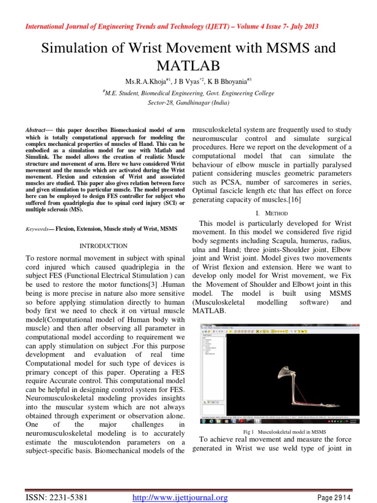 Simulation of Wrist Movement With MSMS and MATLAB | PDF | Anatomical ...
