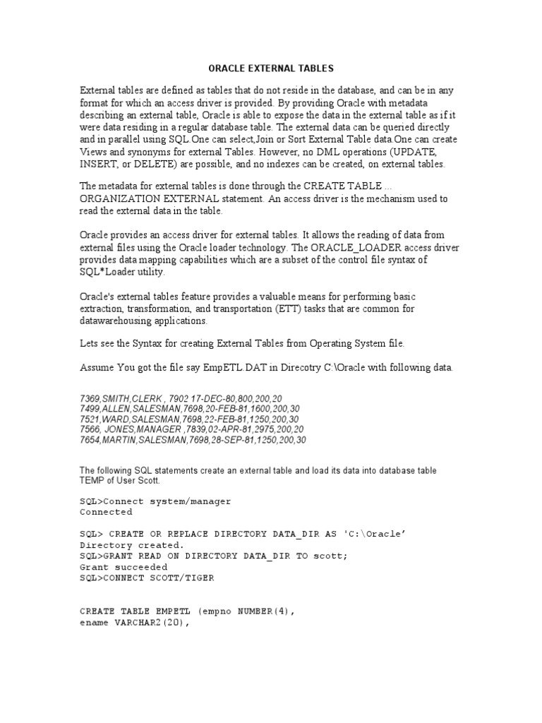 Oracle External Tables | PDF | Oracle Database | Sql