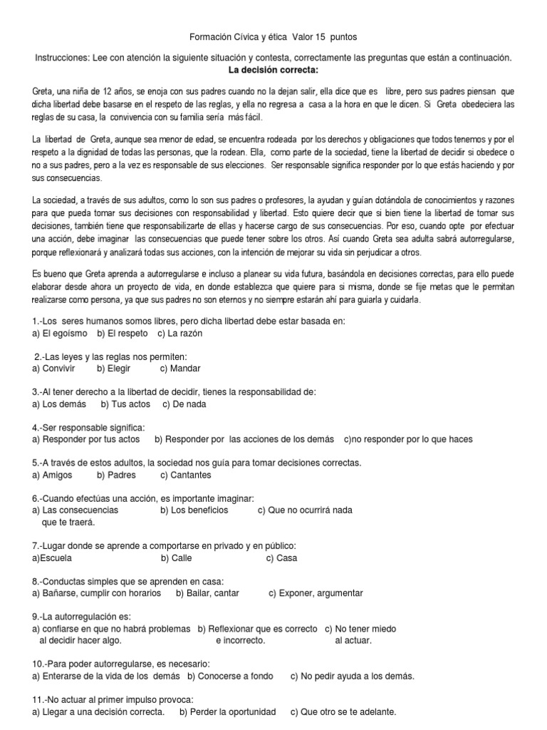 Examen de Civismo Con Lectura Generadora | PDF | Autosuperación | Estilo de vida