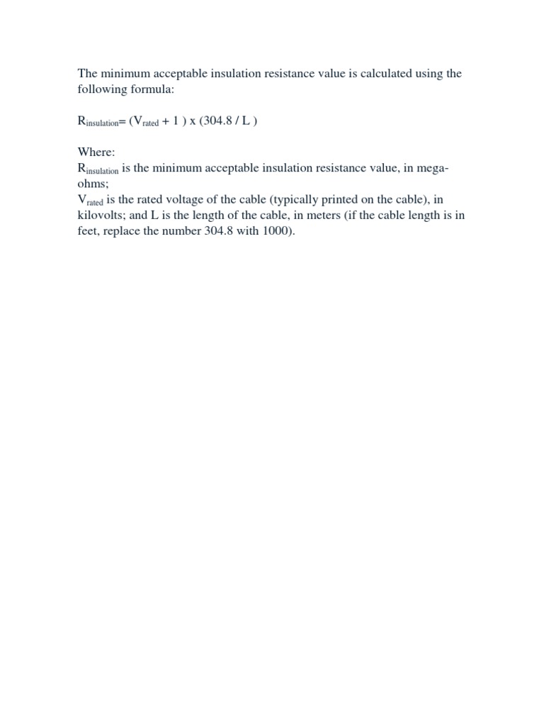 Minimum Insulation Resistance Formula | PDF