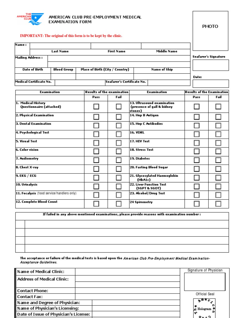 American Club PEME Form | Cancer | Diabetes Mellitus