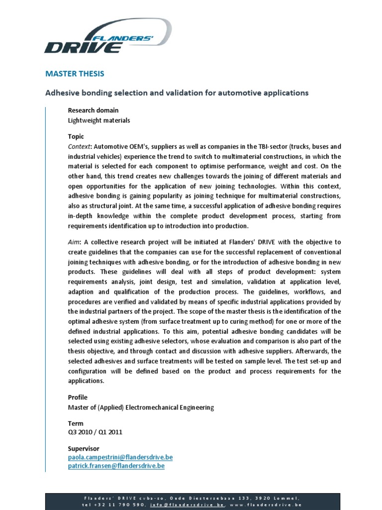 Adhesive Bonding Selection and Validation For Automotive Applications ...