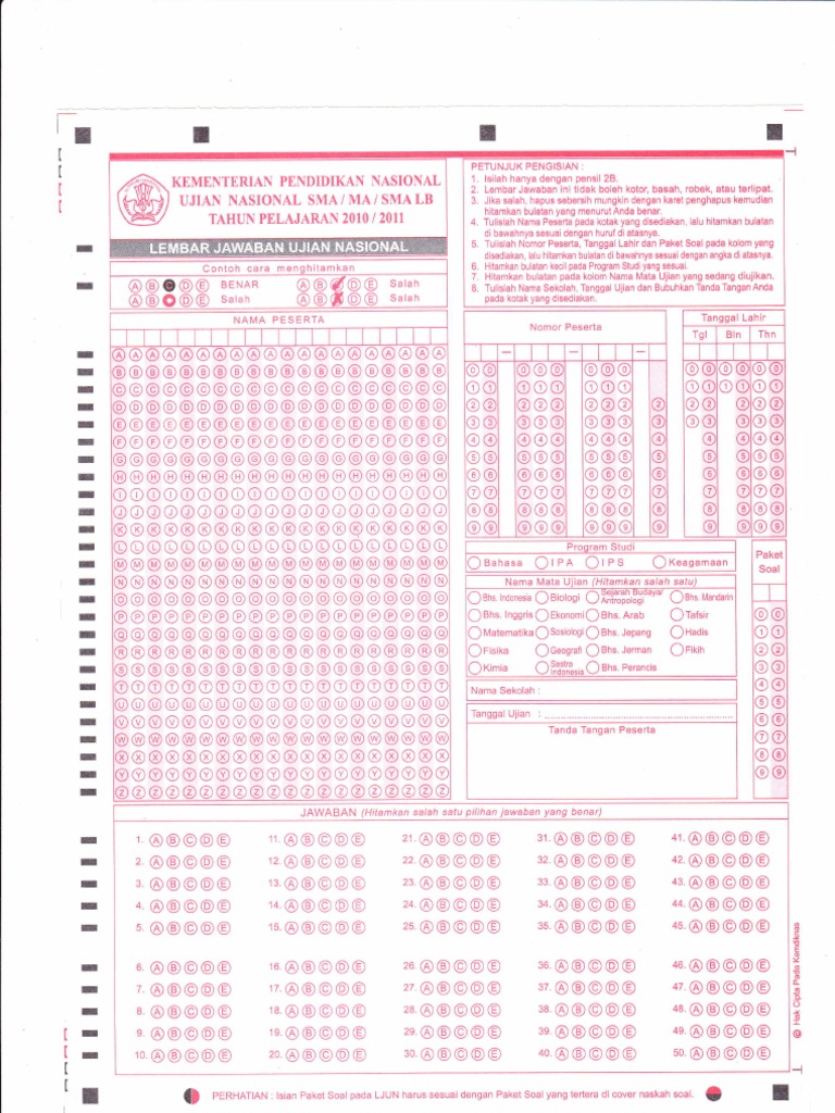 Contoh LJK Un Sma - Ma | PDF | Karier & Perkembangan