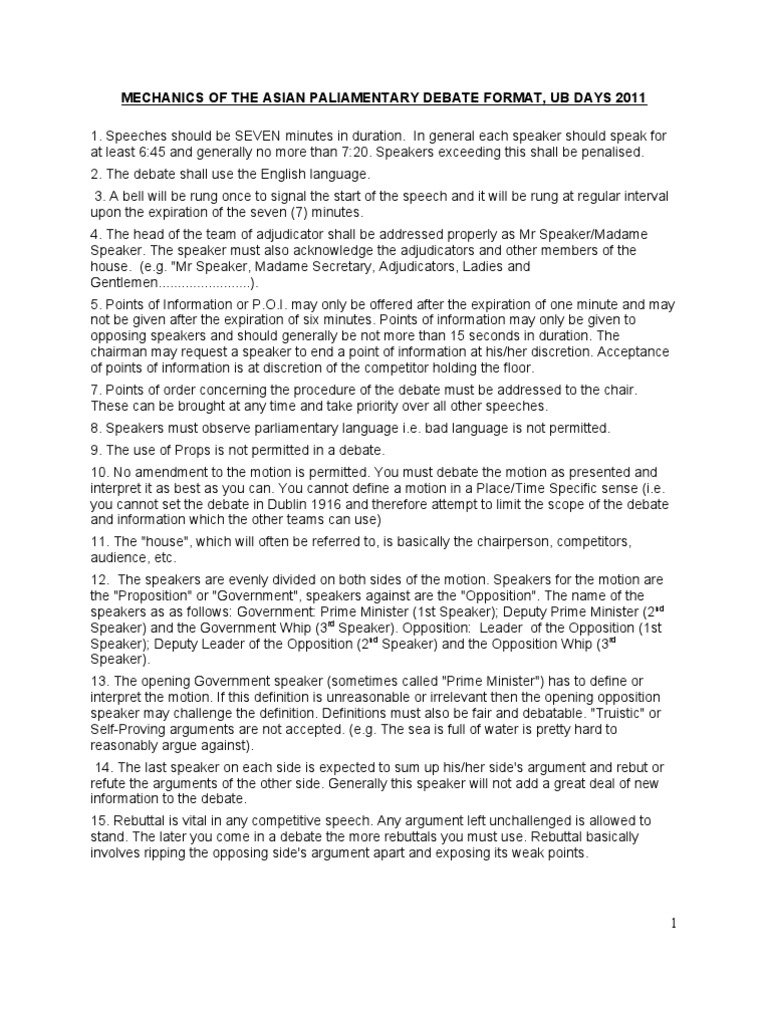 Mechanics of Asian Parliamentary Debate | PDF | Public Sphere | Government
