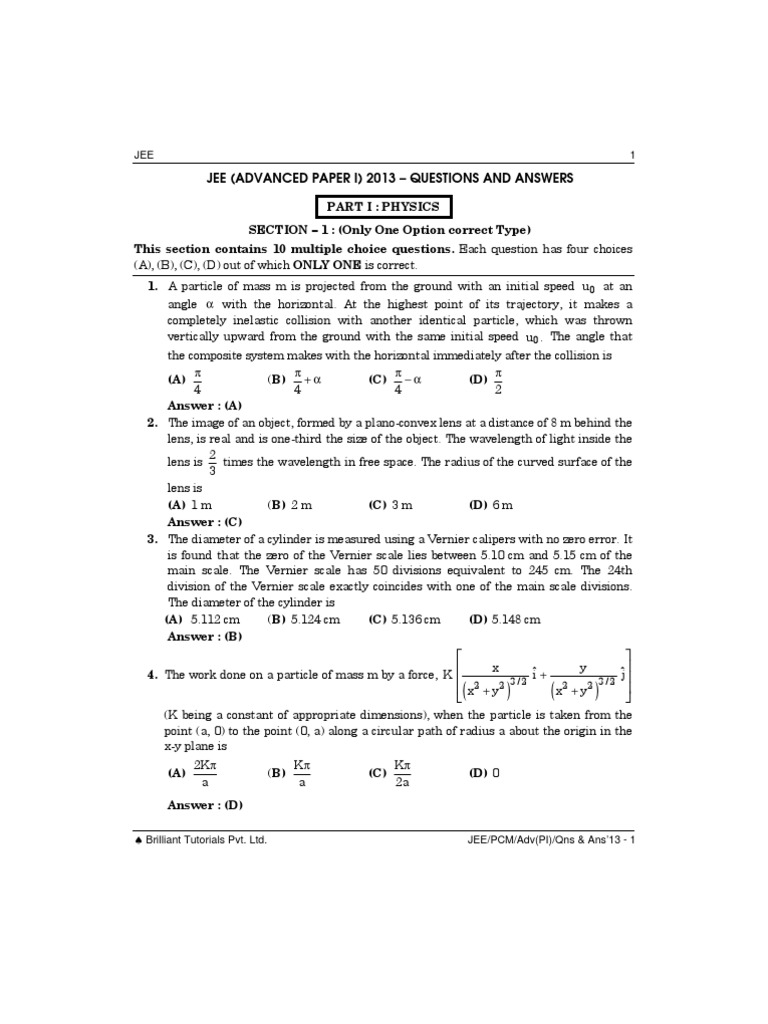 Jee 2014 - Adv - P (I) Qns&Ans 13 | PDF | Rotation Around A Fixed Axis ...