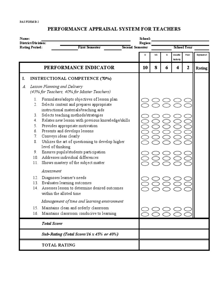 DepEd PAST Form | PDF | Teachers | Performance Appraisal