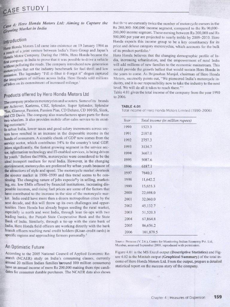 Hero Honda Case Study | PDF | Descriptive Statistics | Motorcycle