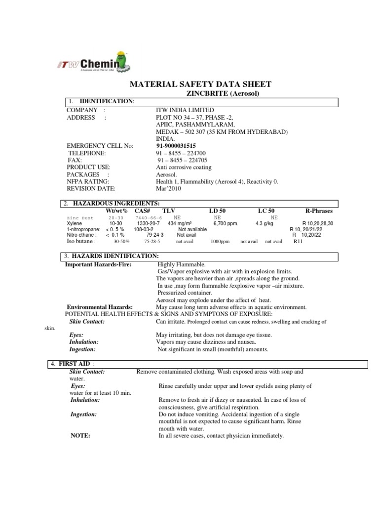 Zincbrite MSDS | PDF | Combustion | Fires