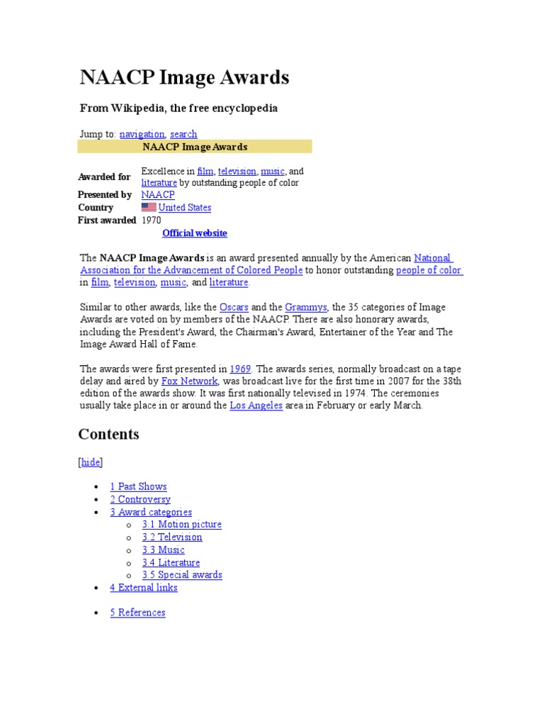 NAACP Image Awards: From Wikipedia, The Free Encyclopedia | PDF | Art ...