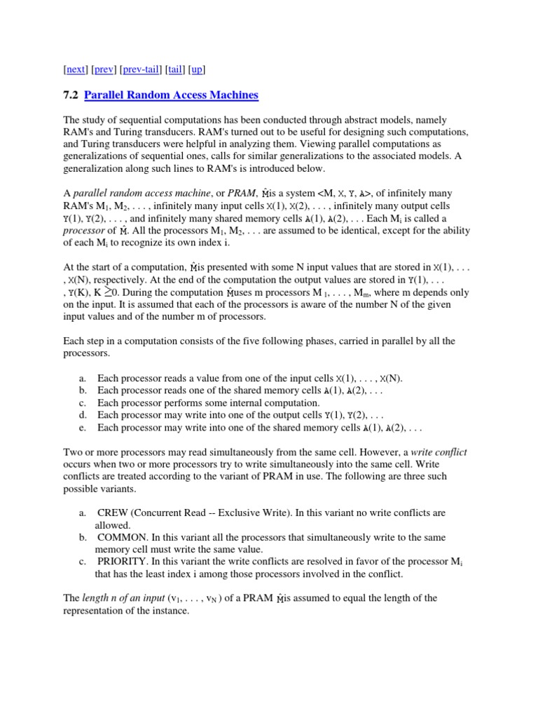 Parallel Random Access Machines: Next Prev Prev-Tail Tail Up | PDF ...