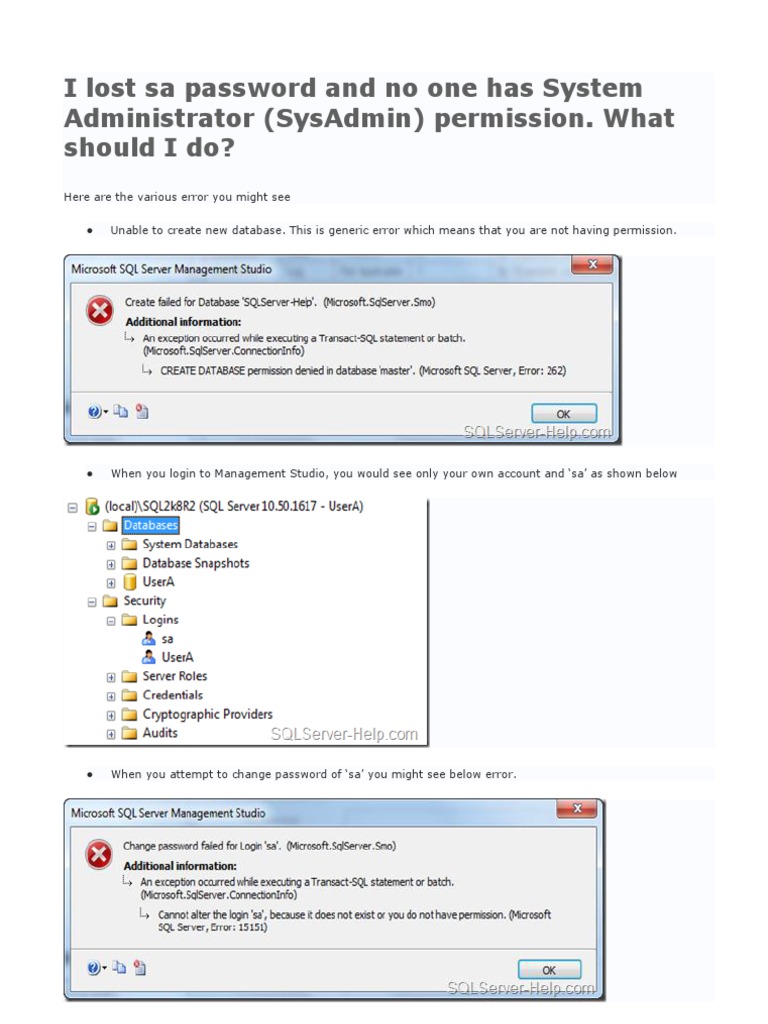 Recover SQL Server SysAdmin Access | PDF | System Administrator ...