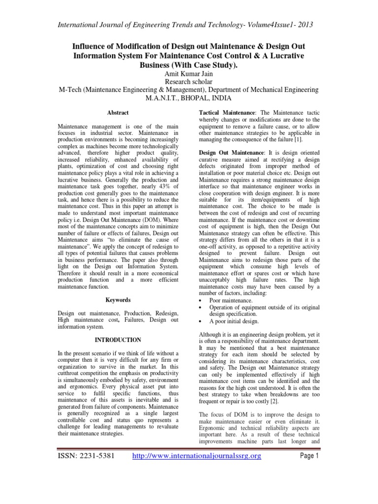 Influence of Modification of Design Out Maintenance & Design Out ...