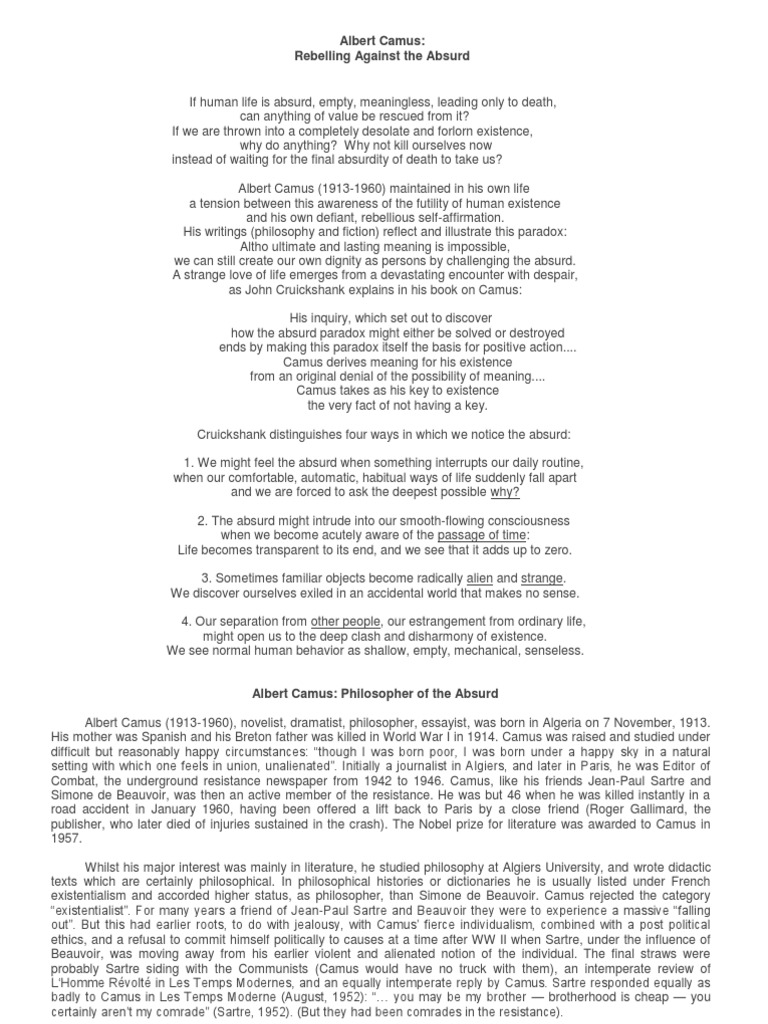 Camus' Philosophy of Rebellion Against the Absurd | PDF | Albert Camus ...