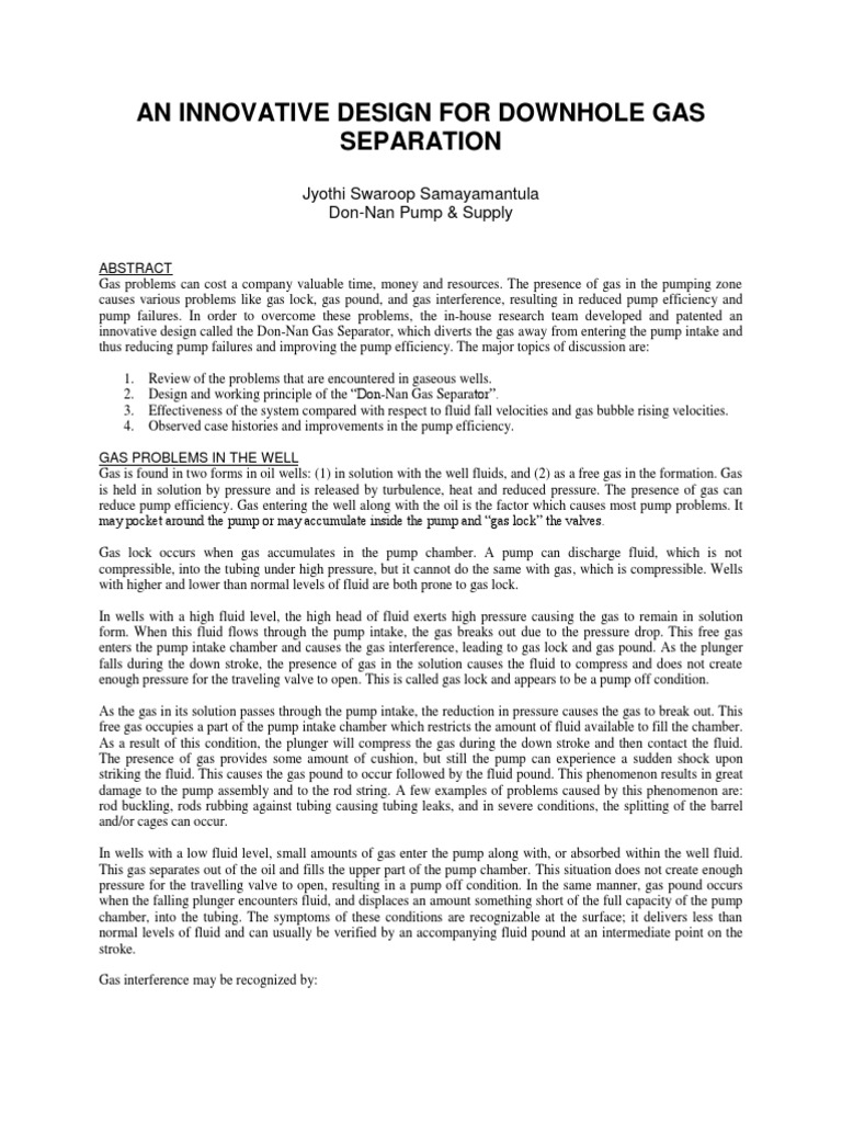 Downhole Gas Separation For Beam Lift by Don-Nan Pump & Supply | PDF ...
