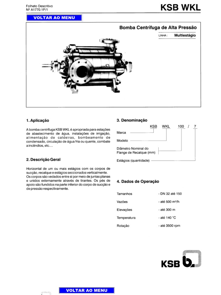 Catálogo Bomba Multietapa KSB WKL | PDF