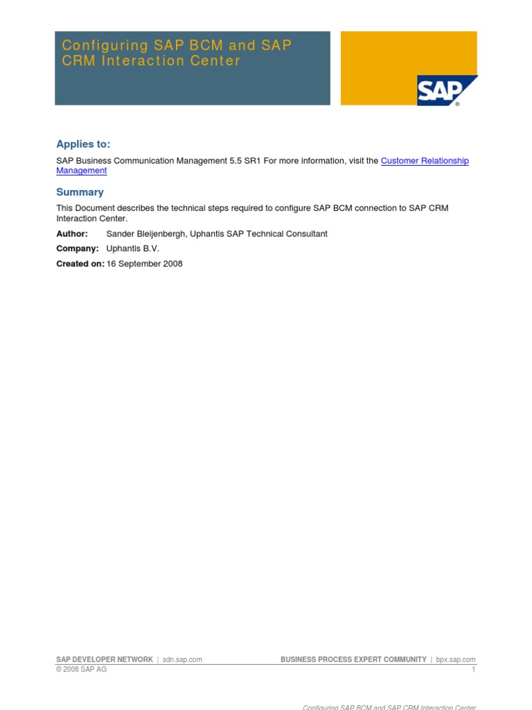 Configuring Sap Bcm And Sap Crm Interaction Center Pdf Customer Relationship Management Sap Se