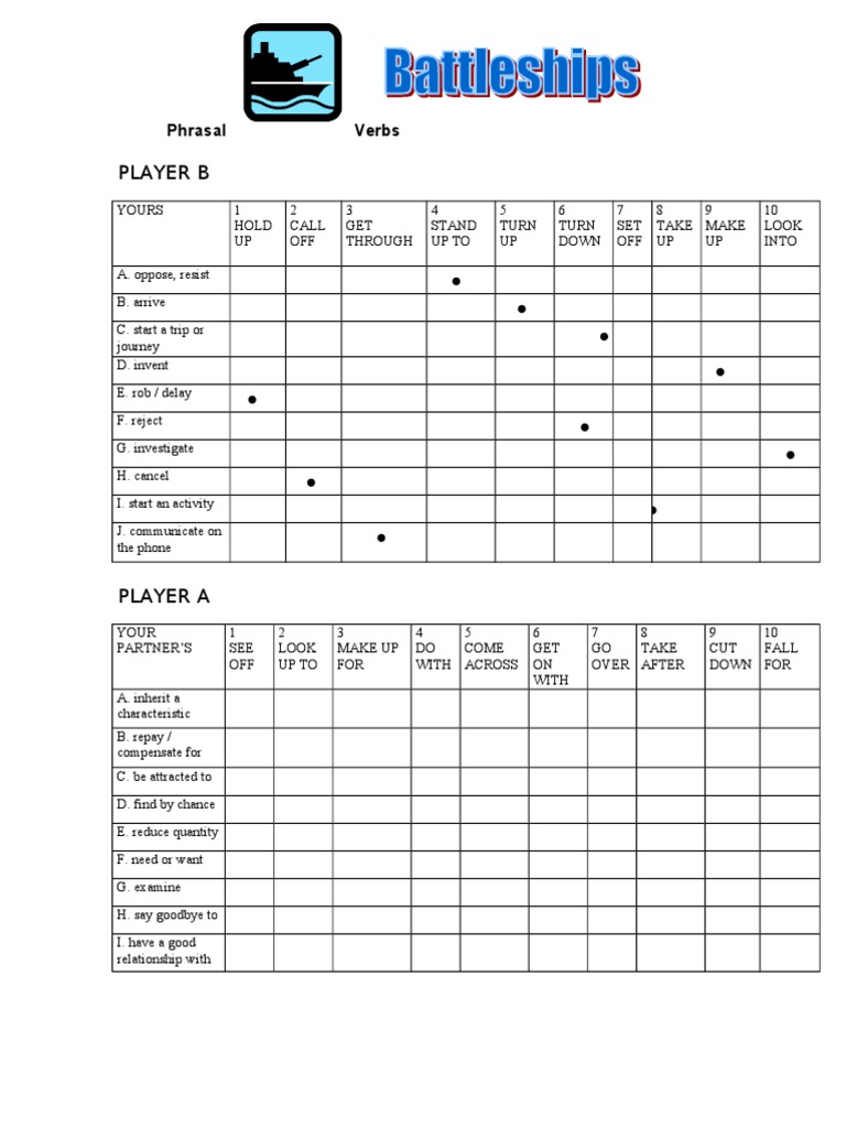 Battleships Phrasal Verbs | PDF