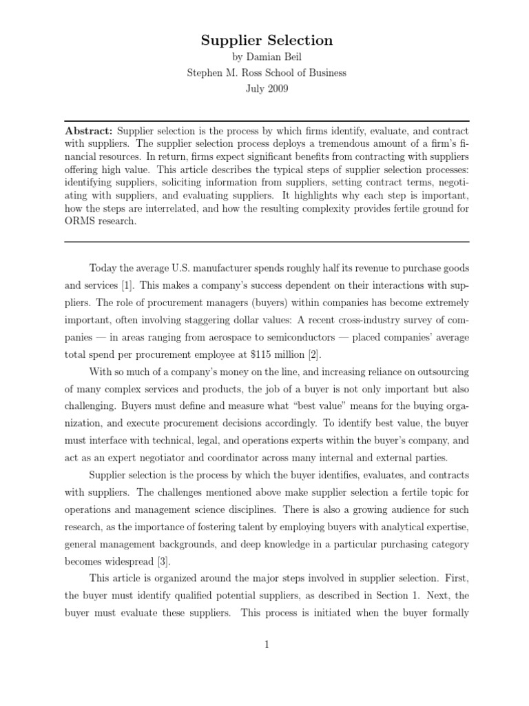 Guide to Supplier Selection Process | PDF | Request For Proposal | Supply Chain