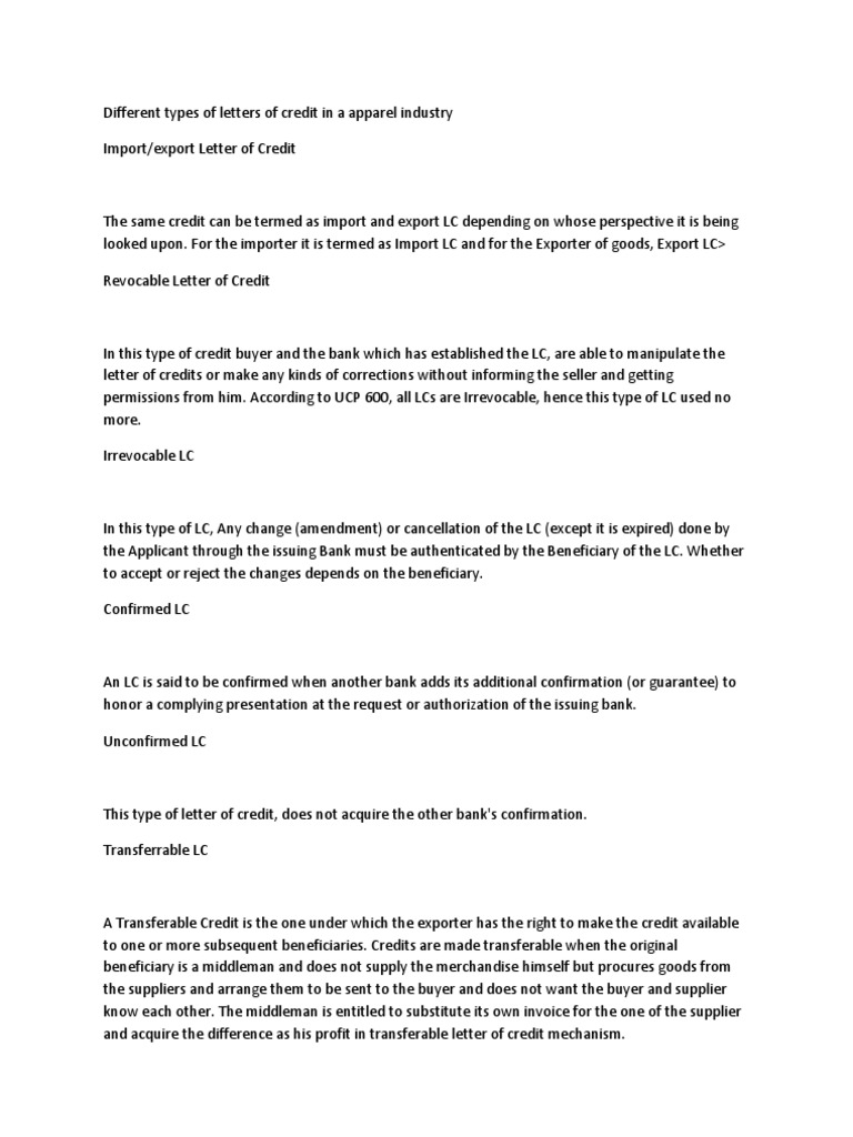 What are the main types of letter of credit? Leia aqui: What are the 4 letter of credit – Fabalabse