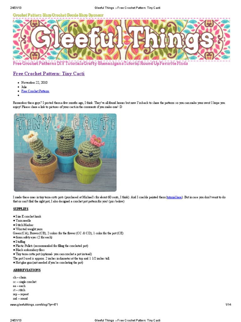 Gleeful Things Free Crochet Pattern - Tiny Cacti | PDF | Amigurumi ...