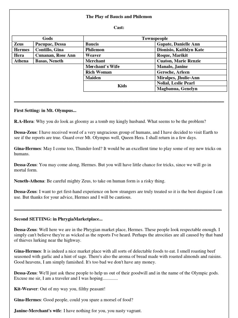 Play Baucis and Philemon | PDF | Hera