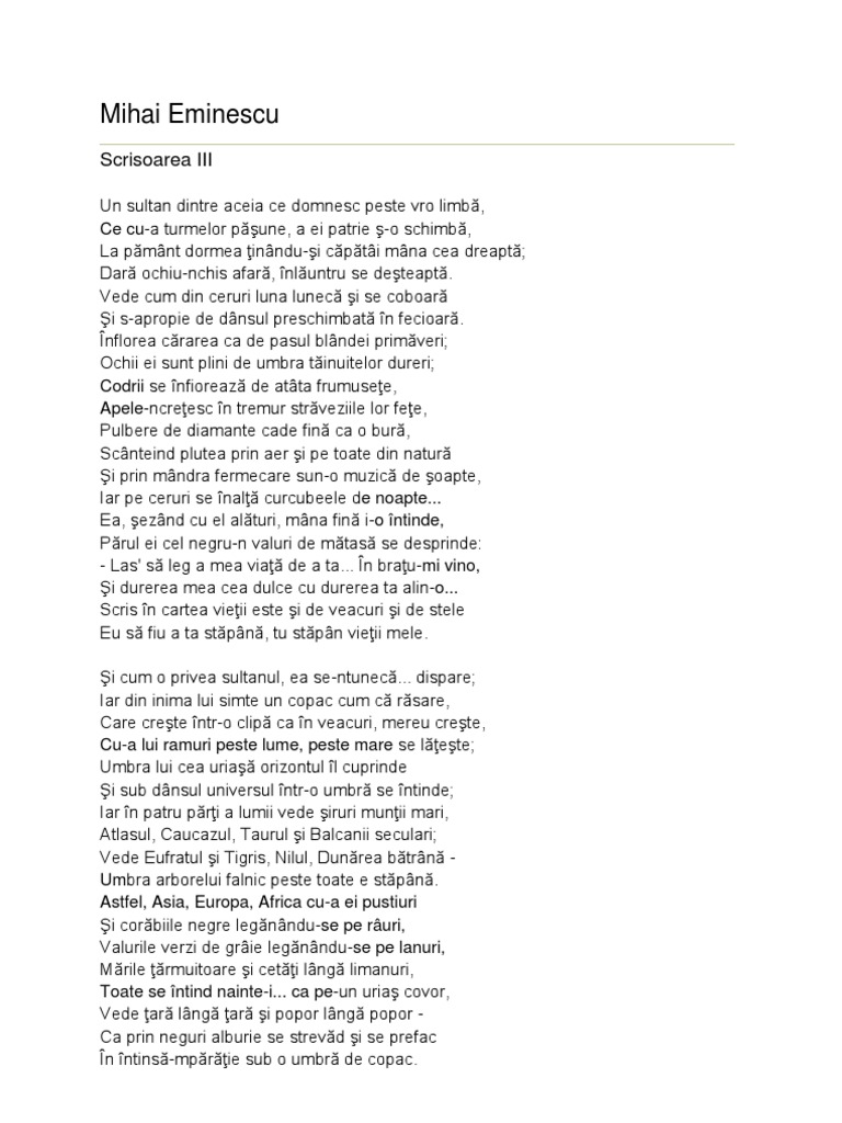 Mihai Eminescu-Scrisoarea III | PDF