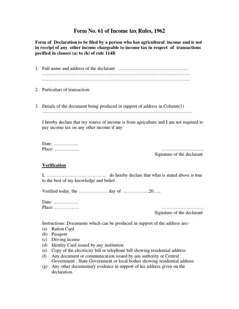 Form No. 61 of Income Tax Rules, 1962 | PDF