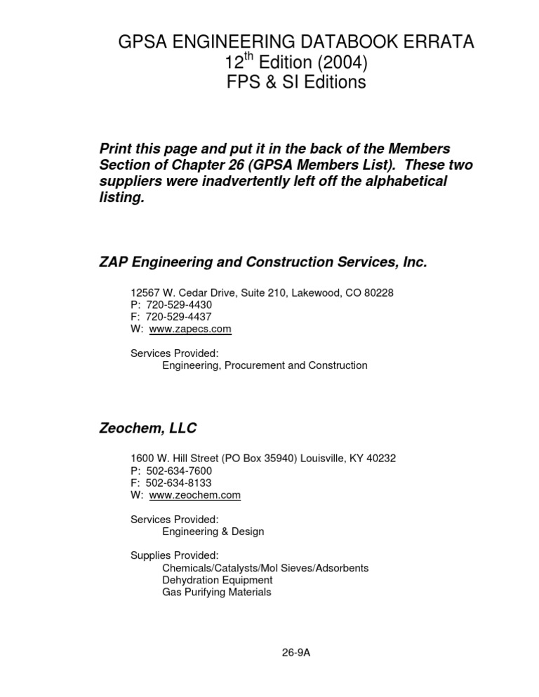 GPSA Engineering Databook Errata | PDF