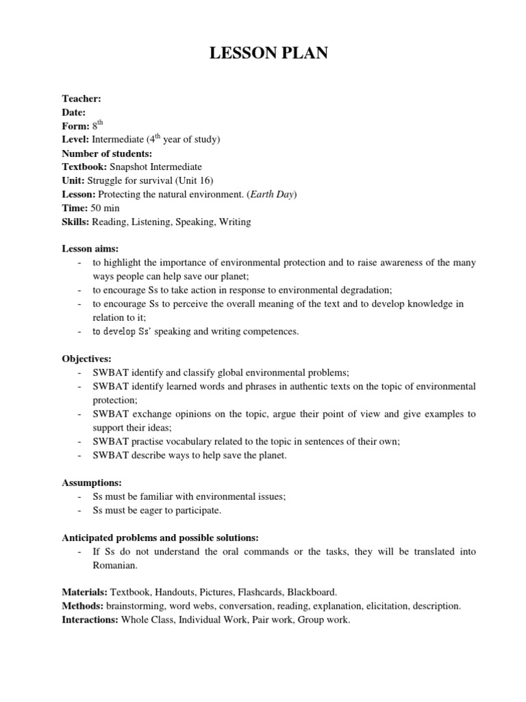 0 Lesson Plan Protecting The Natural Environment | Lesson Plan | Semiotics