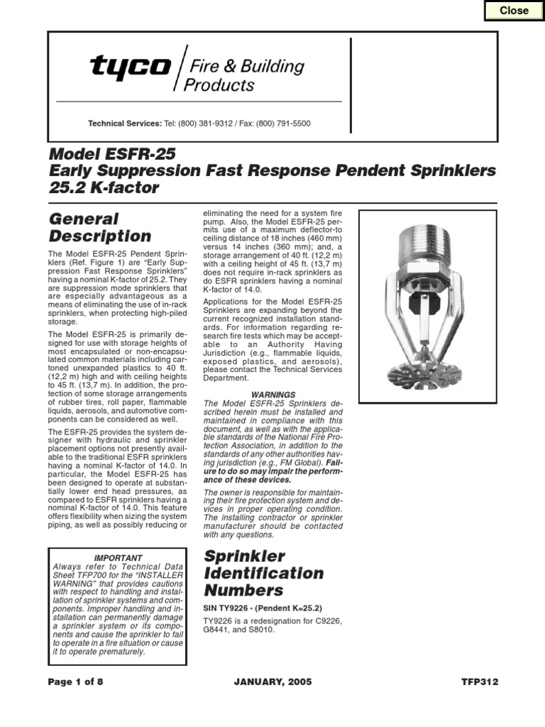 ESFR-25 Early Suppression Fast Response Pendent Sprinklers | PDF | Fire ...